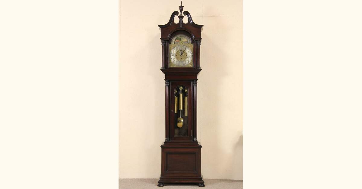 Elliott of London Tall Case 1890's Antique 5 Tube Clock, Sold by Horner NYC