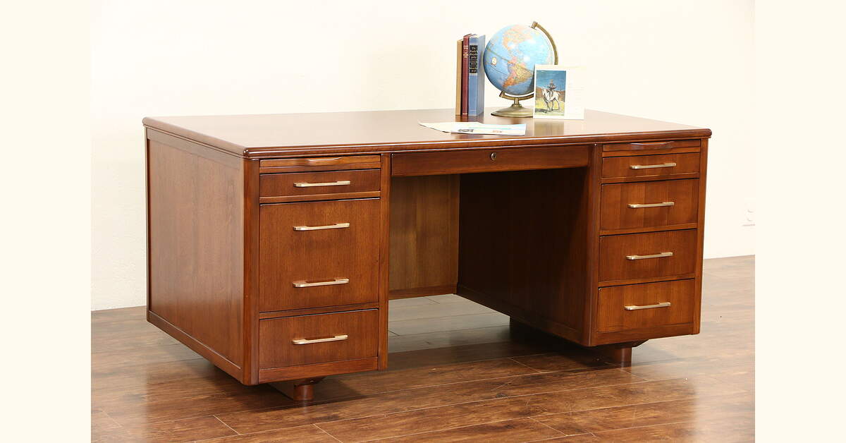 Midcentury Modern 1960's Vintage Executive Desk, Signed Leopold