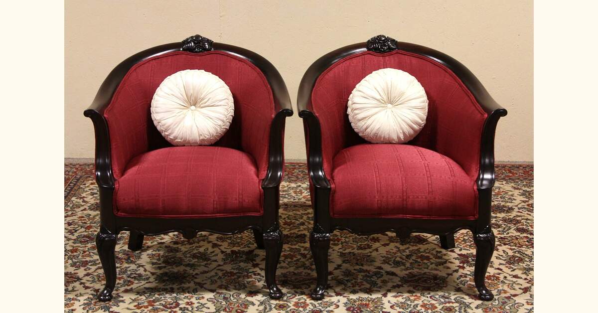 Pair of Carved 1910 Antique Club Chairs