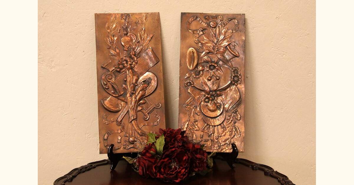 Victorian Antique Copper Musical Plaques