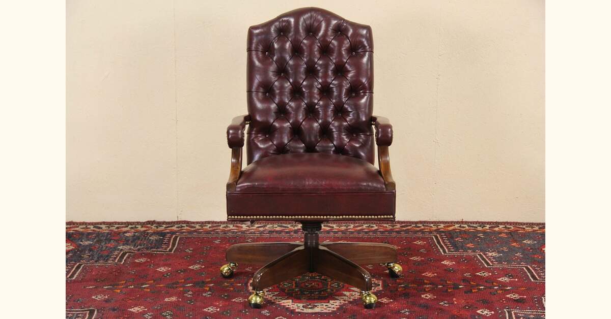 Harden Cherry & Leather Vintage Desk or Conference Swivel Chair 6