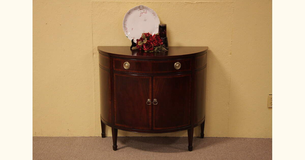 Banded Mahogany Demilune or Half Round Hall Console
