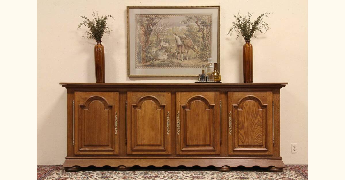 Oak Console or Sideboard, Arched Raised Panels