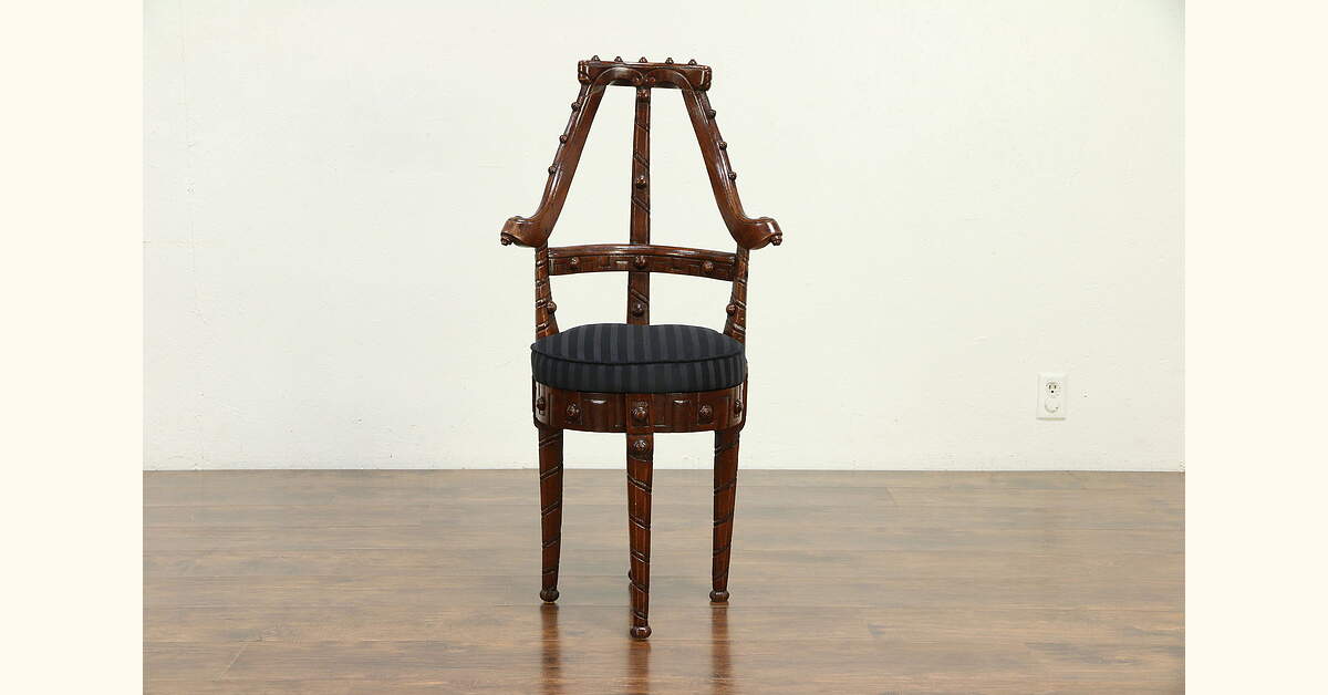 English Victorian Antique Carved Music Room Harp Stool or Chair