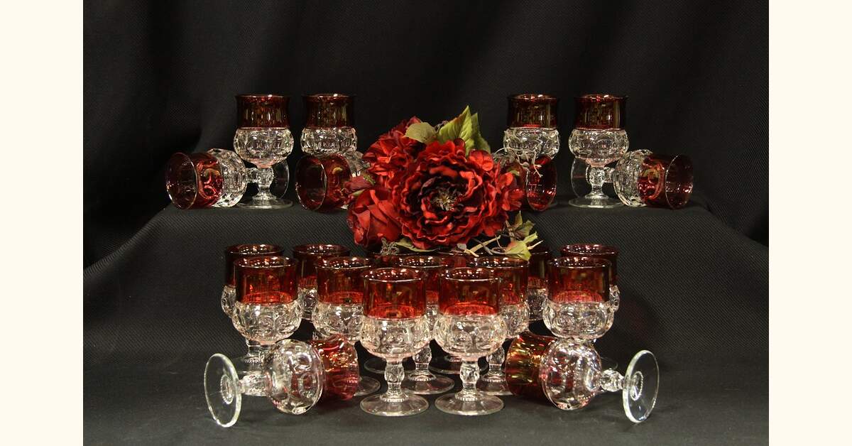 23 Pc Kings Crown Ruby Thumbprint Goblets