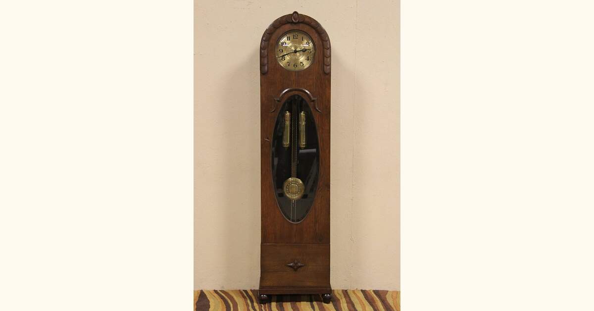 Oak German 1910 Antique Tall Case Grandfather Clock