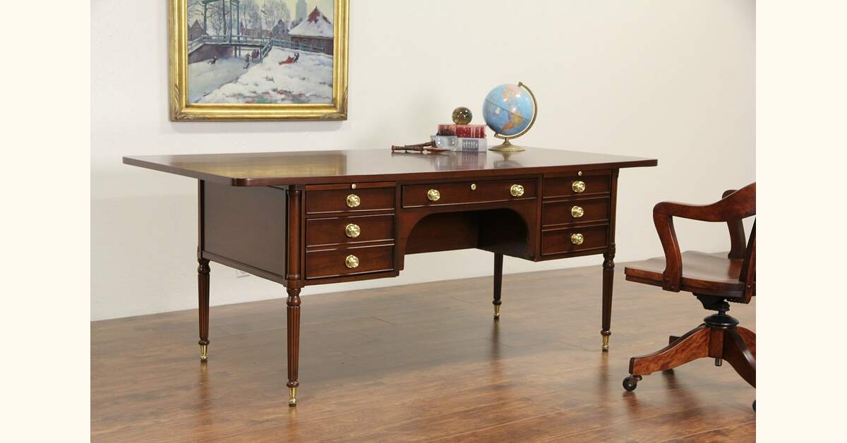 Executive Vintage Mahogany Library Writing Desk, File Drawer