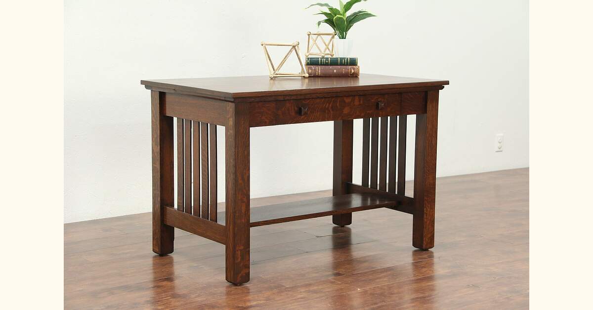 Arts & Crafts Mission Oak Antique Library Table Craftsman Writing Desk