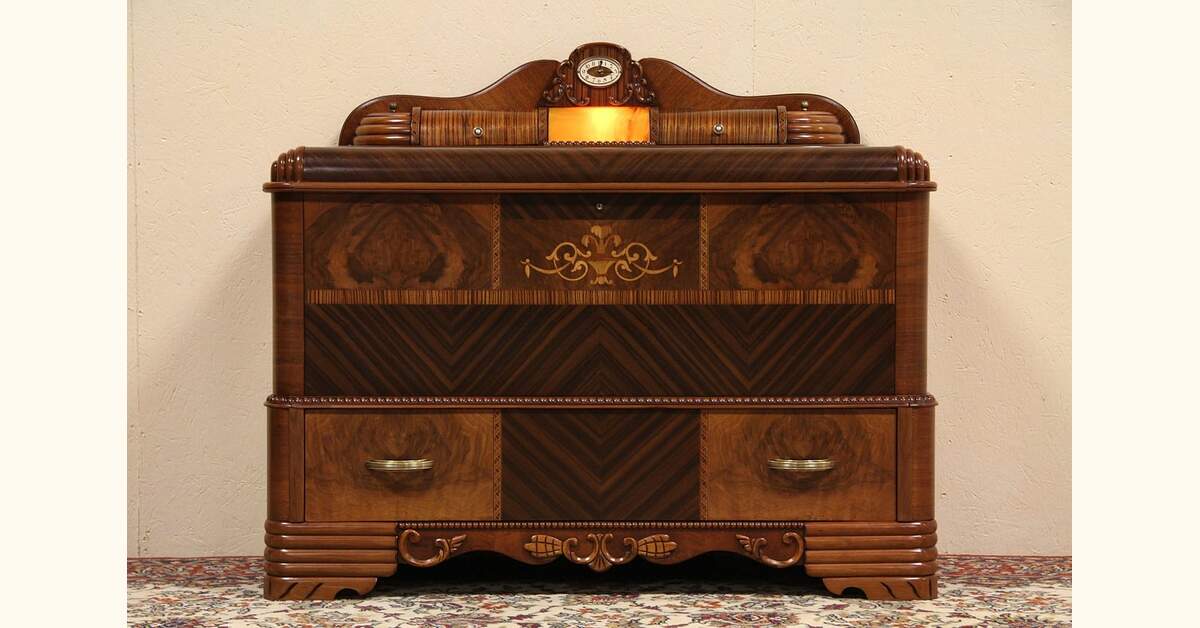 Art Deco Cedar Chest, Clock & Jewel Boxes