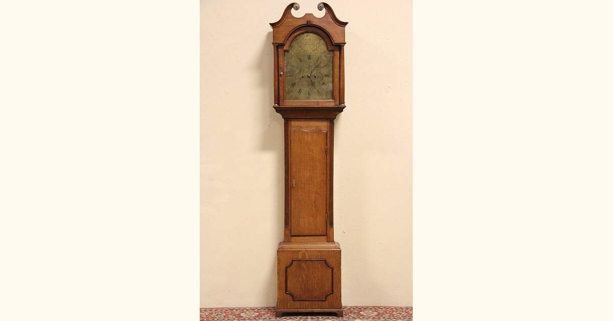 Cooper of Hamilton, Scotland Antique 1810 Oak Tall Case Grandfather Clock