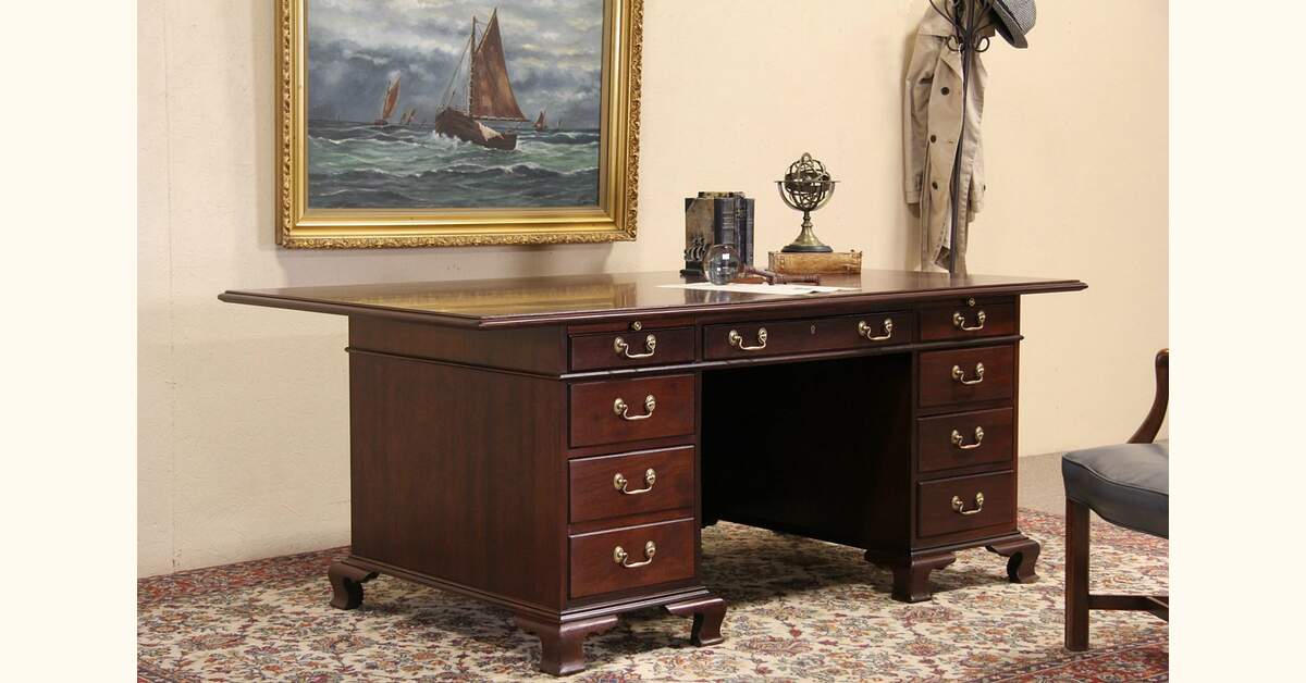 Traditional Vintage Mahogany Conference Size Executive Desk