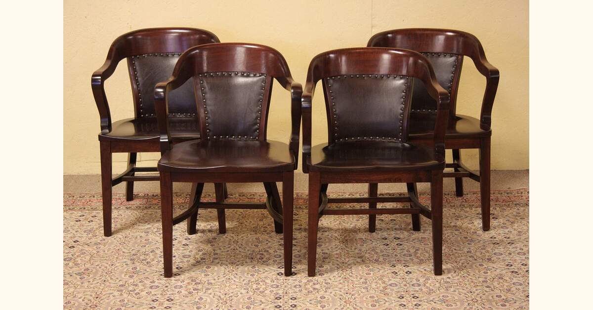 Set of 4 Banker's Armchairs, Leather