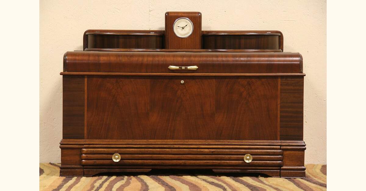 Art Deco Waterfall 1935 Cedar Chest, Clock & Jewelry Boxes