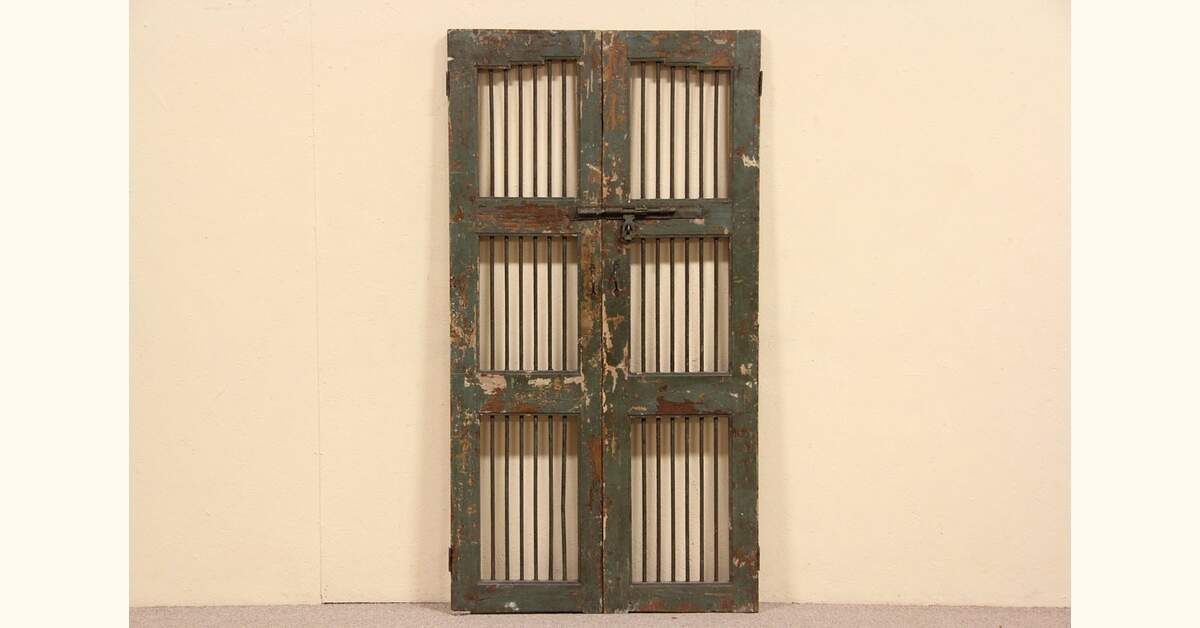 Pair of 1890 Jail Cell Doors with Bars, Nice for Wine Cellar