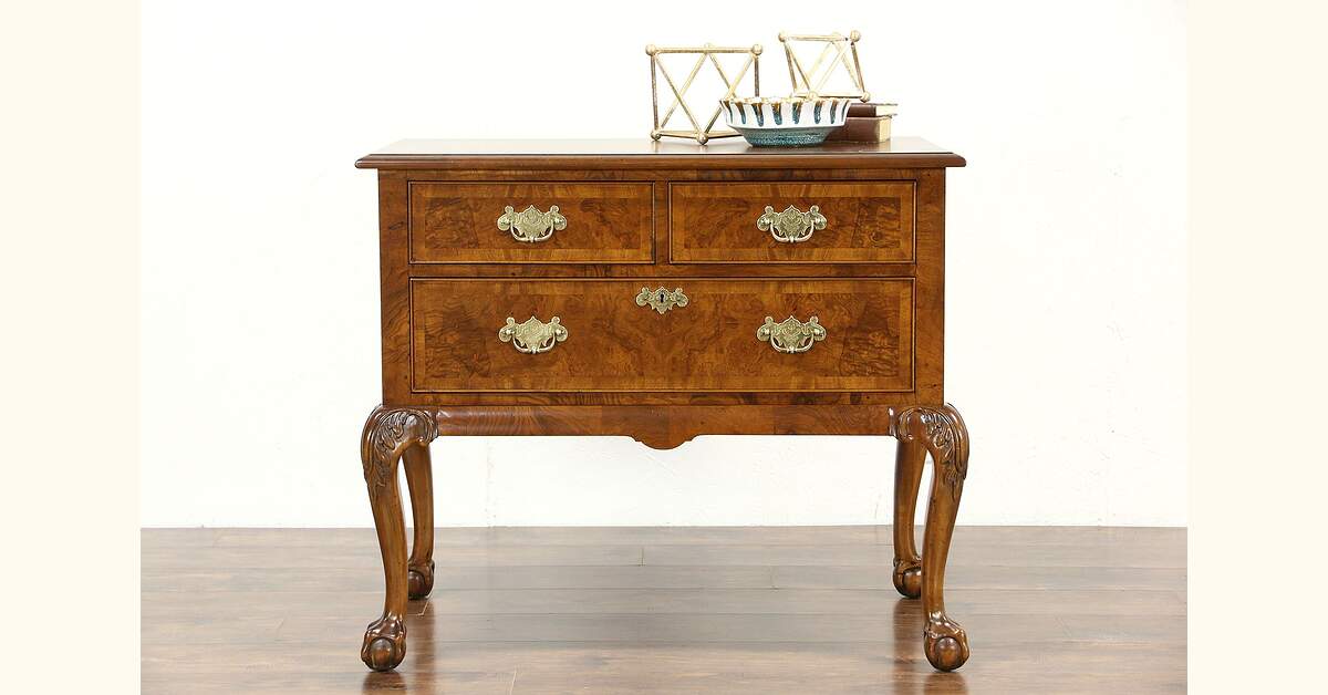 Hekman Signed Vintage Cherry & Burl Lowboy or Hall Chest