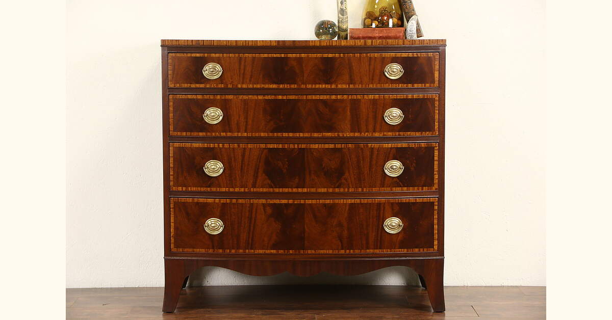 Widdicombe Signed 1925 Antique Sheraton Linen Chest or Dresser, Banded ...