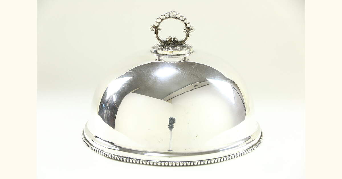 Antique Silverplate Serving Dome With Beaded Edge, Plate Size