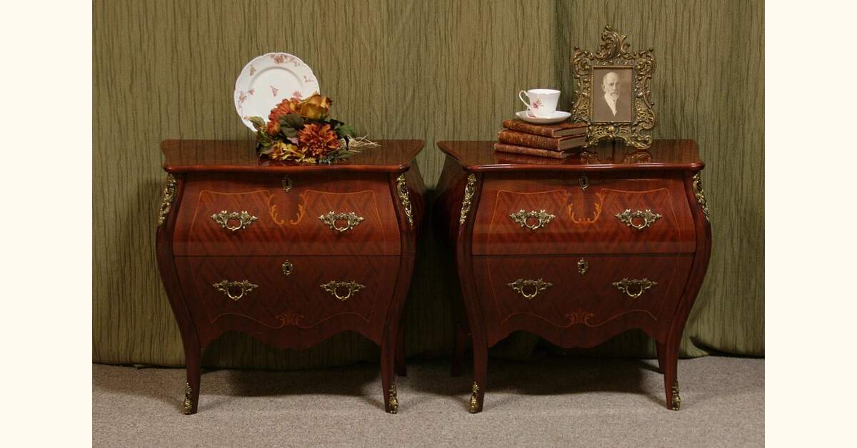 Pair of Swedish Bombe Chests or Bedside Tables