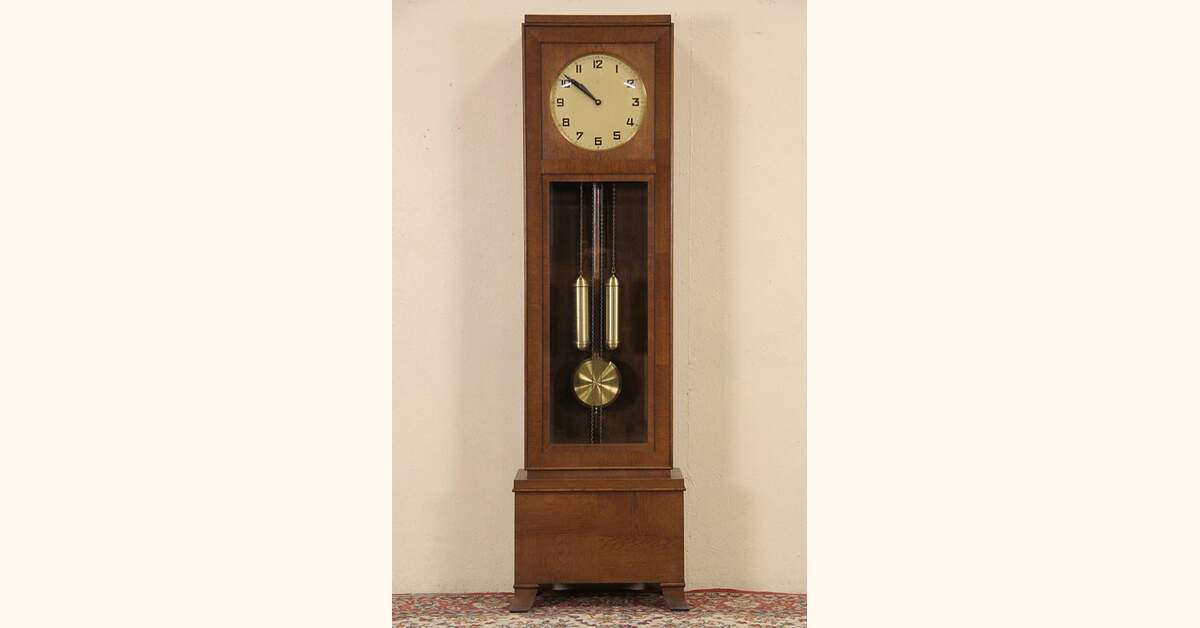 German Tall Case Oak 1920 Grandfather Clock