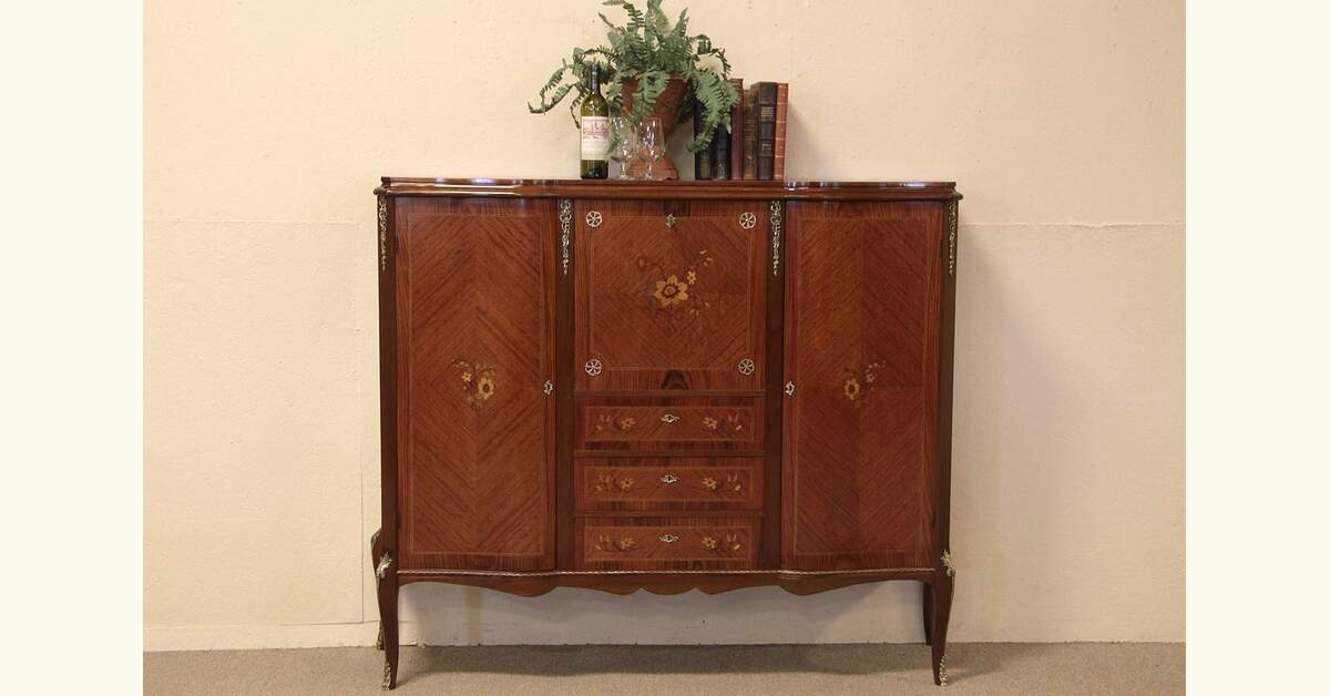 Marquetry Triple Cabinet, Desk or Bar