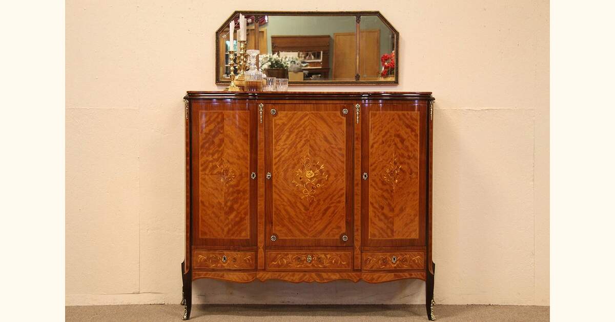 Marquetry Triple Cabinet with Brass Mounts