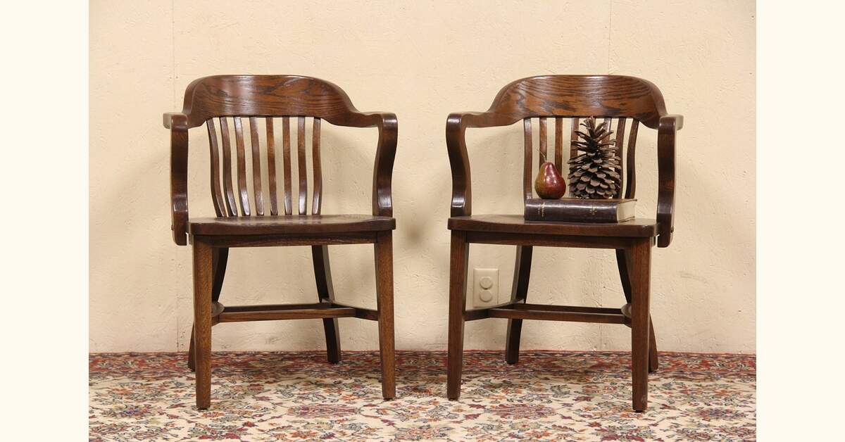 Pair of Solid Oak Banker Chairs