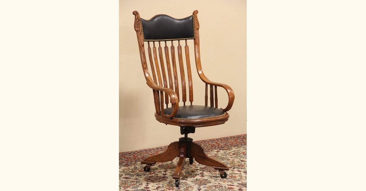 Oak Antique Johnson Chicago Pat. 1898 Swivel Desk Chair,