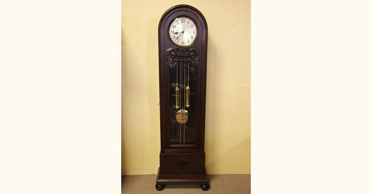 Grandfather Antique Tall Case Clock, Carved Oak