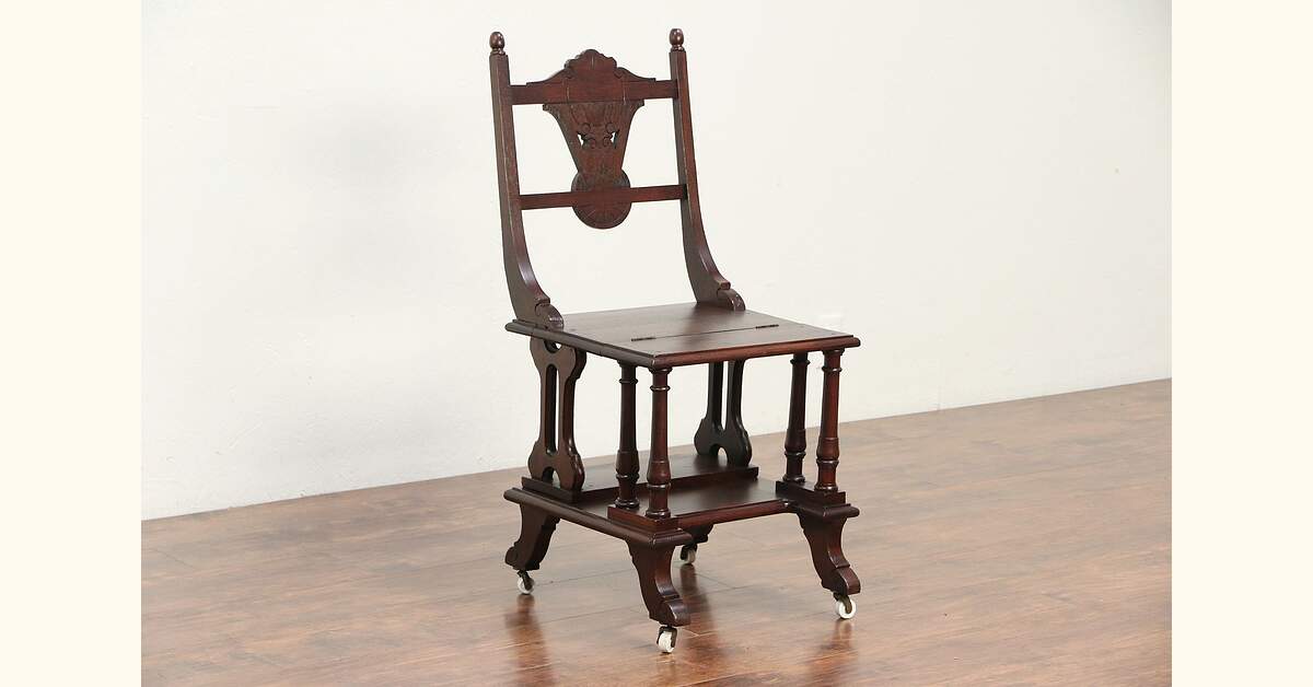 Victorian Eastlake Antique Metamorphic Chair & Library Step Stool
