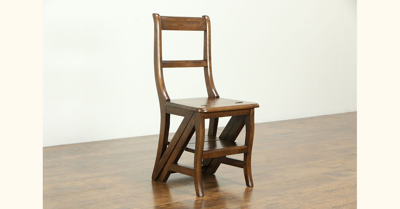 Country Pine Vintage Step Stool or Library Ladder Chair