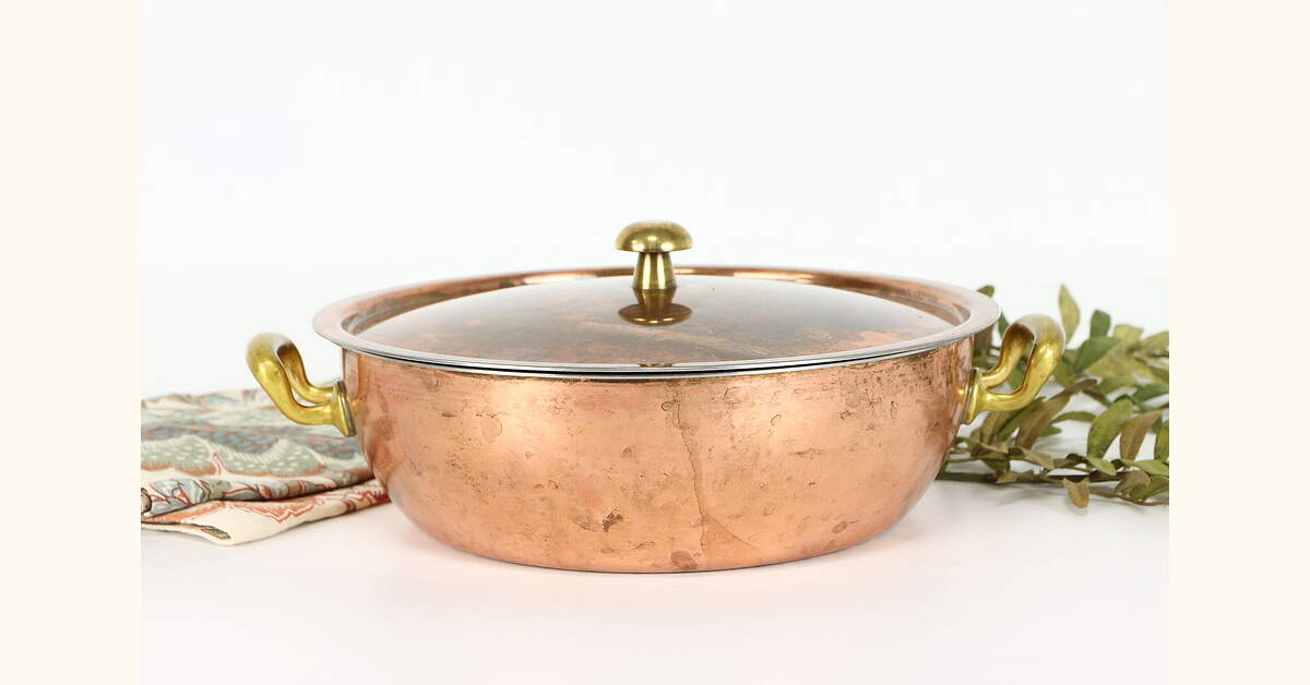 Copper Vintage Farmhouse Swiss Vintage Copper Pot or Kettle, Lid, Culinox