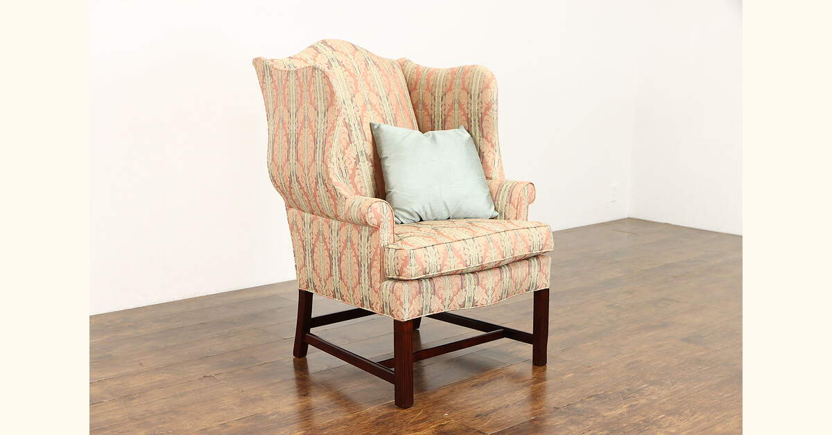 Traditional Georgian Design VIntage Mahogany Wing Chair, Statesville