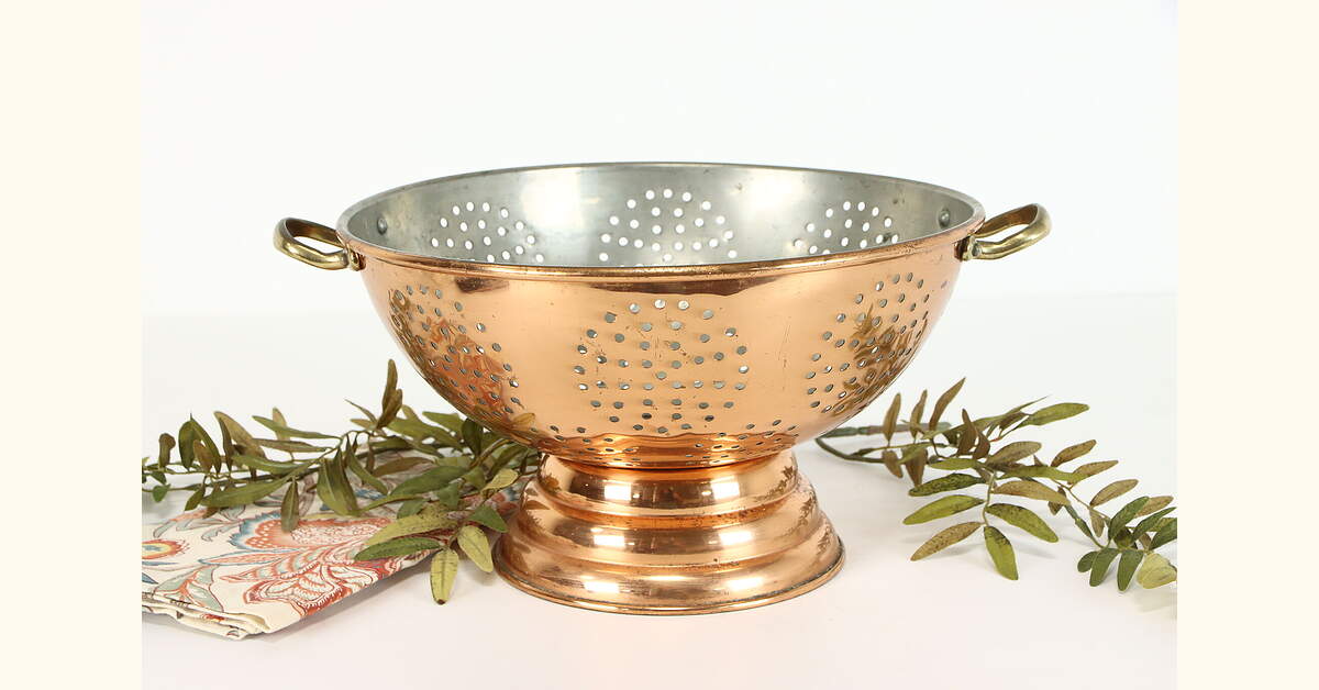 Copper Vintage Farmhouse Colander or Strainer with Brass Handles