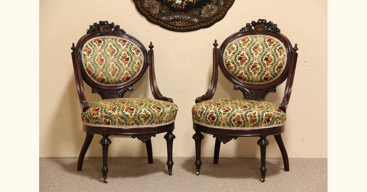 Pair of Antique Carved Music Room Chairs