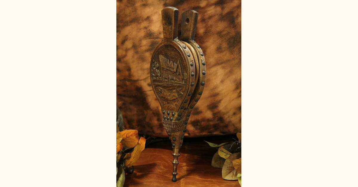 Carved Oak Shakespeare Fireplace Bellows
