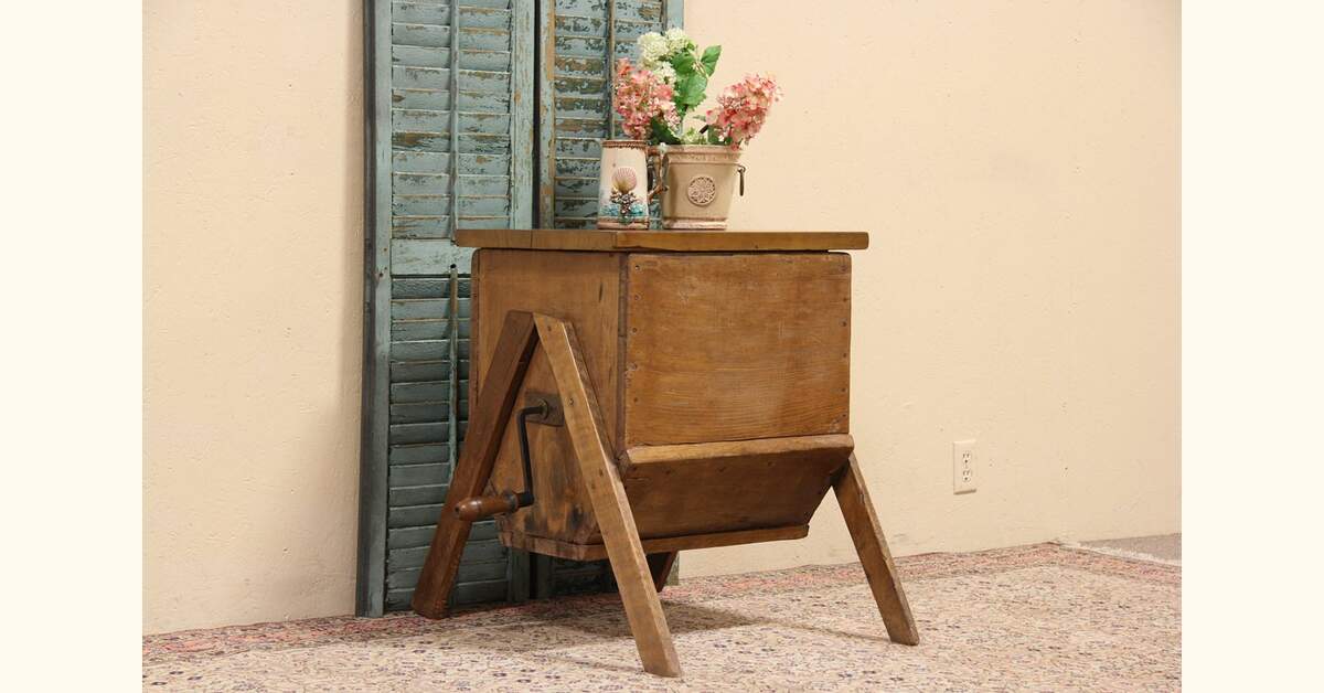 Country Pine 1890 Antique Butter Churn Table