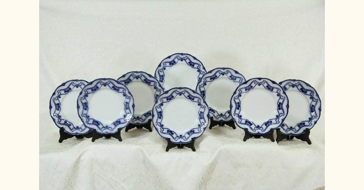 Paris Set of 8 Flow Blue 1890 Antique 9" Dinner Plates, Stanley of England