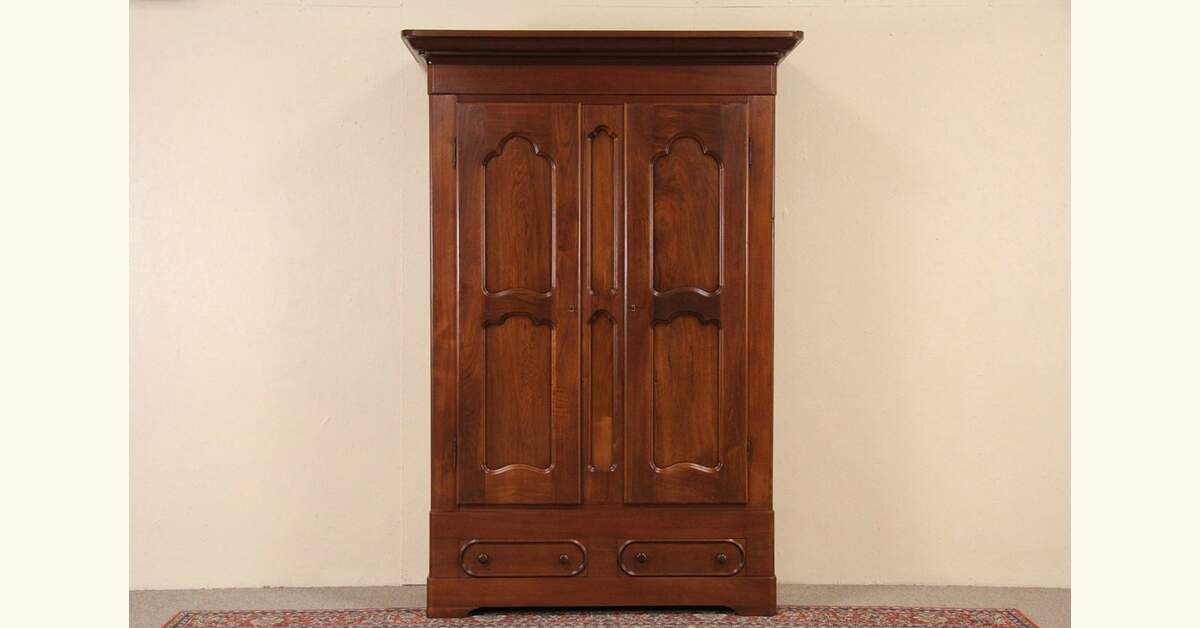 Victorian Walnut 1850's Antique Armoire, Wardrobe or Closet, Signed St ...
