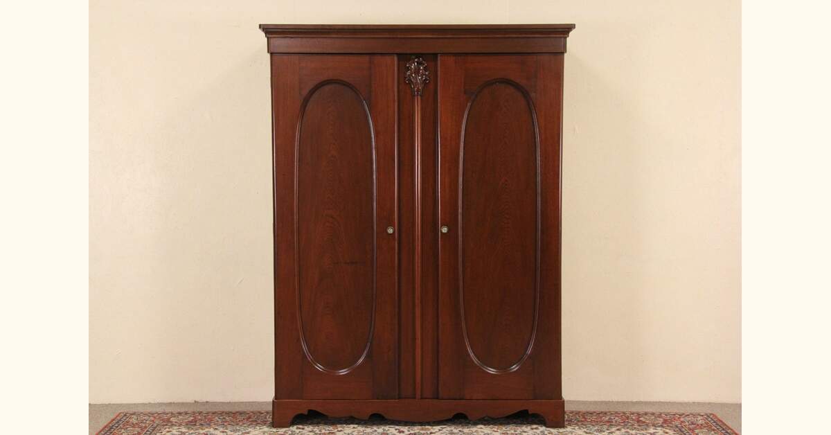 Victorian 1850's Antique Walnut Armoire, Wardrobe or Closet