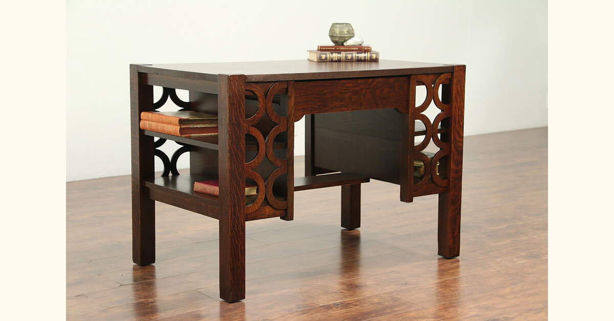Arts & Crafts Mission Oak Antique Craftsman Library Table Writing Desk