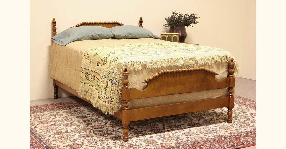 Curly Maple Antique 1900 Full Size Spool Bed