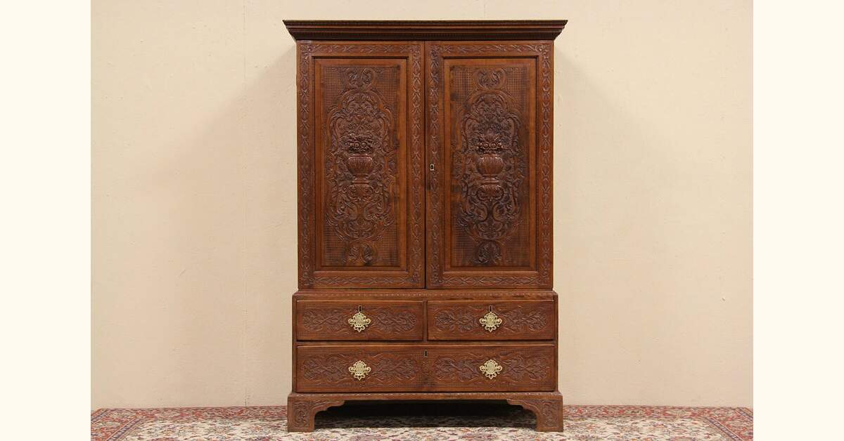 Carved Late 1700's Antique Armoire or Cabinet