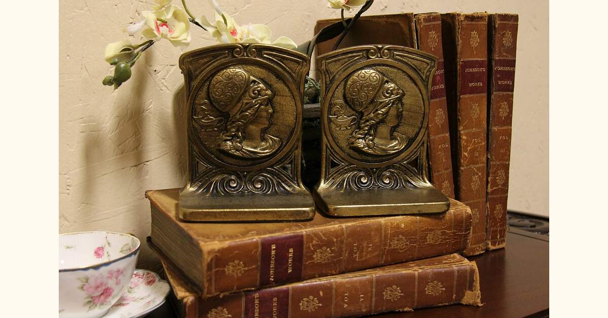 Pair of Antique Gold Plated Iron Classical Roman Bookends