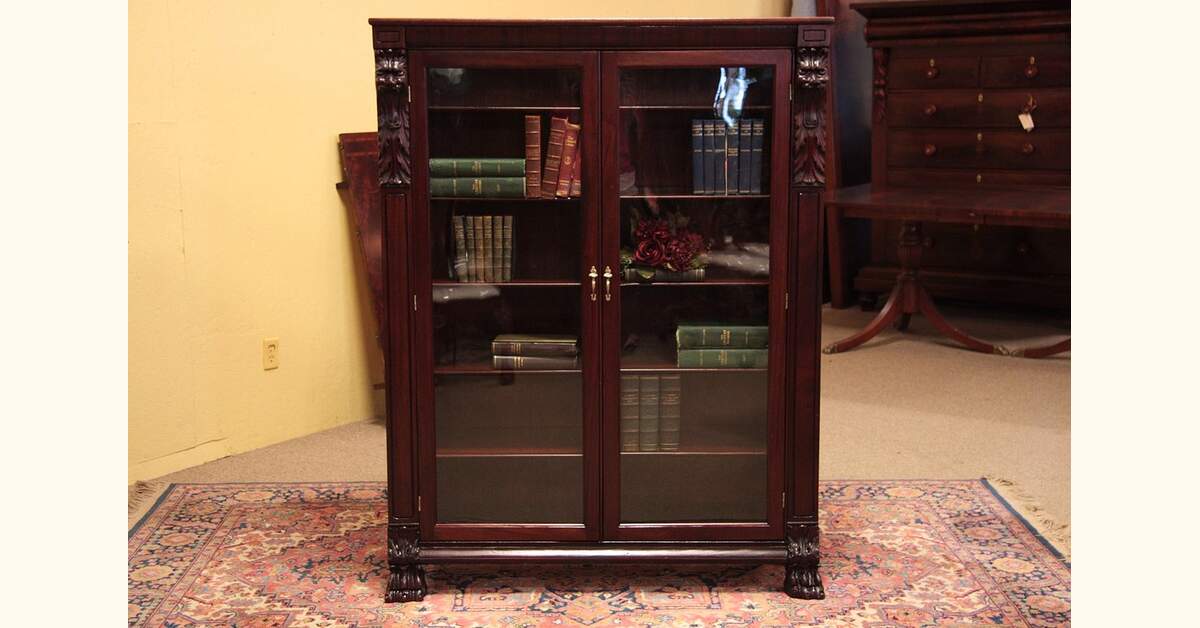 Mahogany 1900 Bookcase, Lion Heads, Paw feet