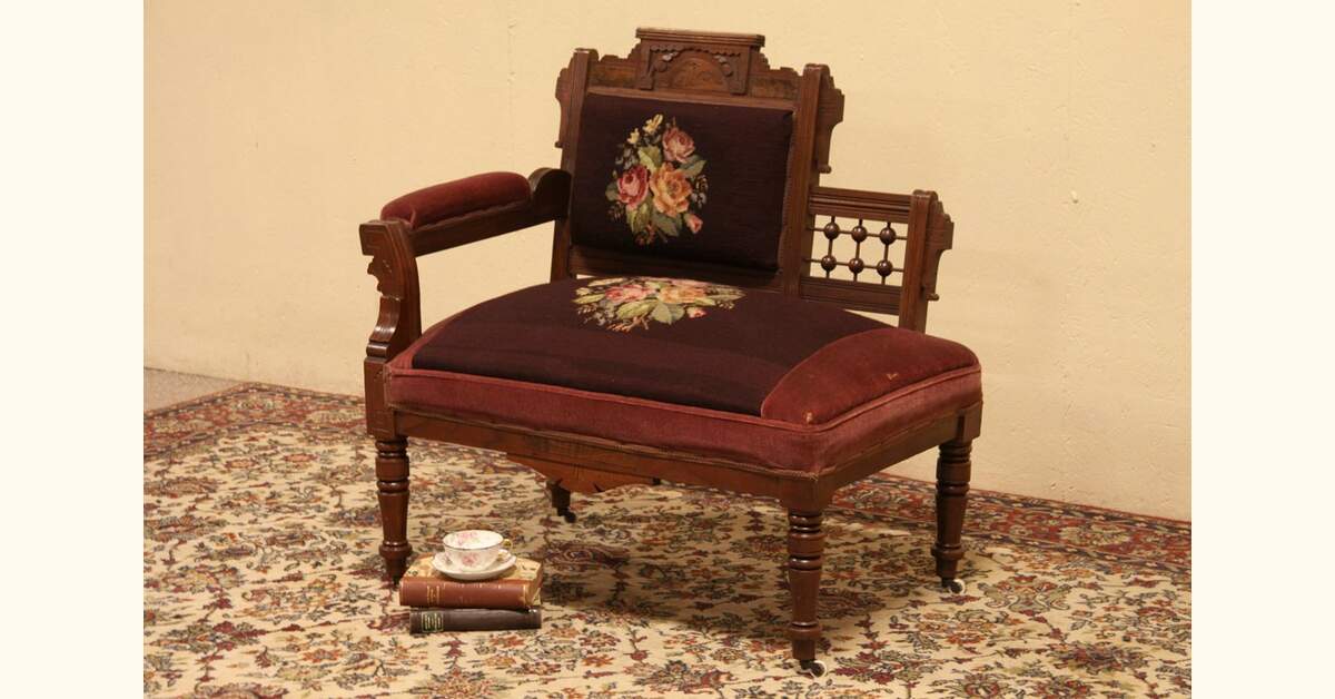 Victorian Eastlake 1880 Antique Bustle Bench or Photographer Chair