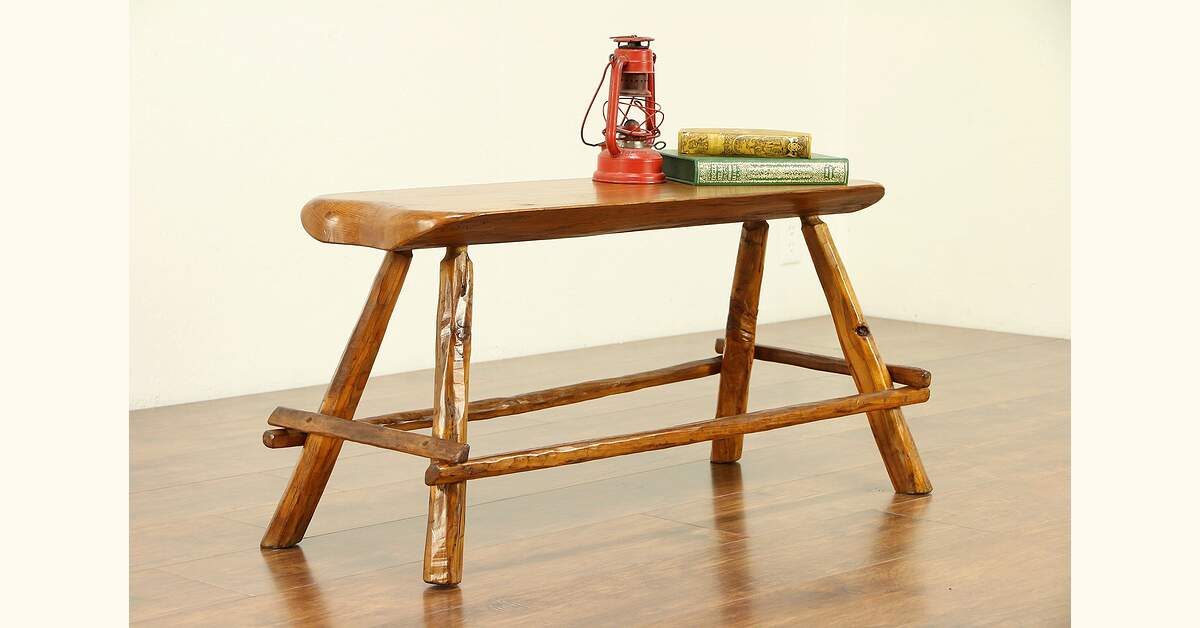 Rustic Cypress Bench, Signed Wonky Wood Works, Canada