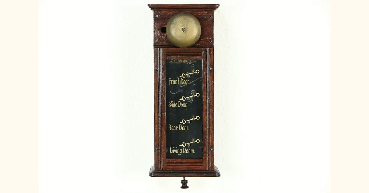 Servant Electric Call Bell, 1900 Antique Oak Case & Wavy Glass, Signed ...