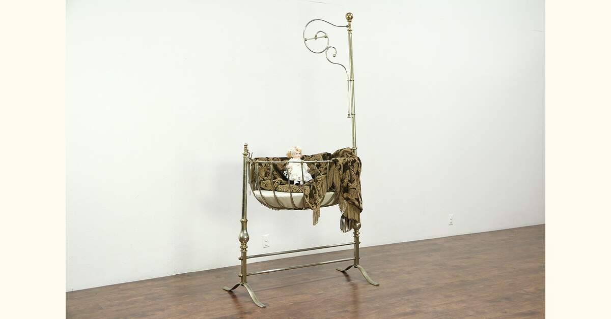 Victorian Antique 1890 Brass & Nickel Baby Bassinet or Cradle, France