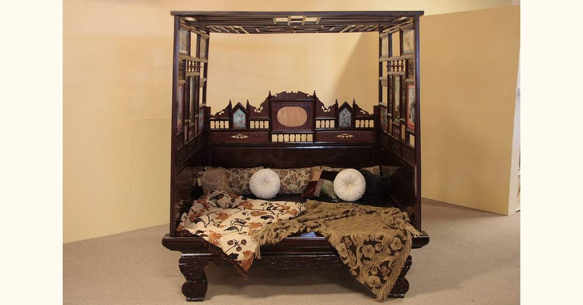 Japanese Carved Asian Wedding or Opium Bed