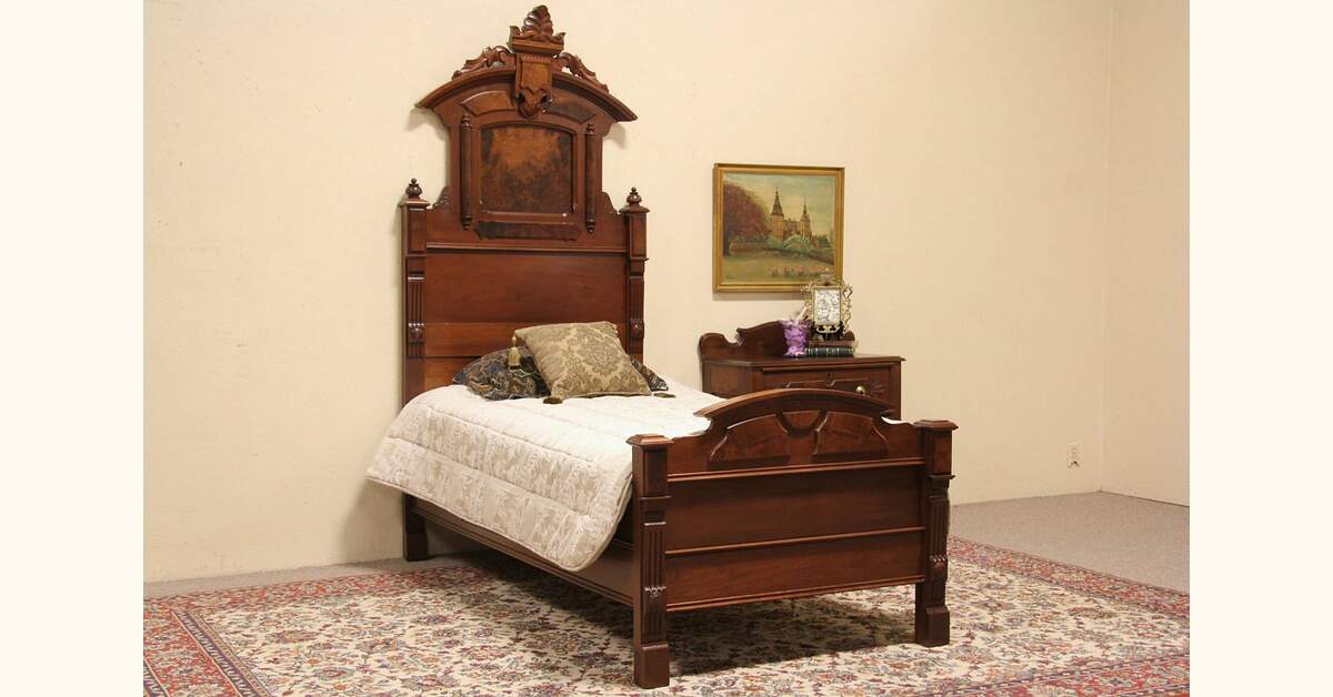 Victorian Renaissance 1875 Antique Carved Small Single Bed